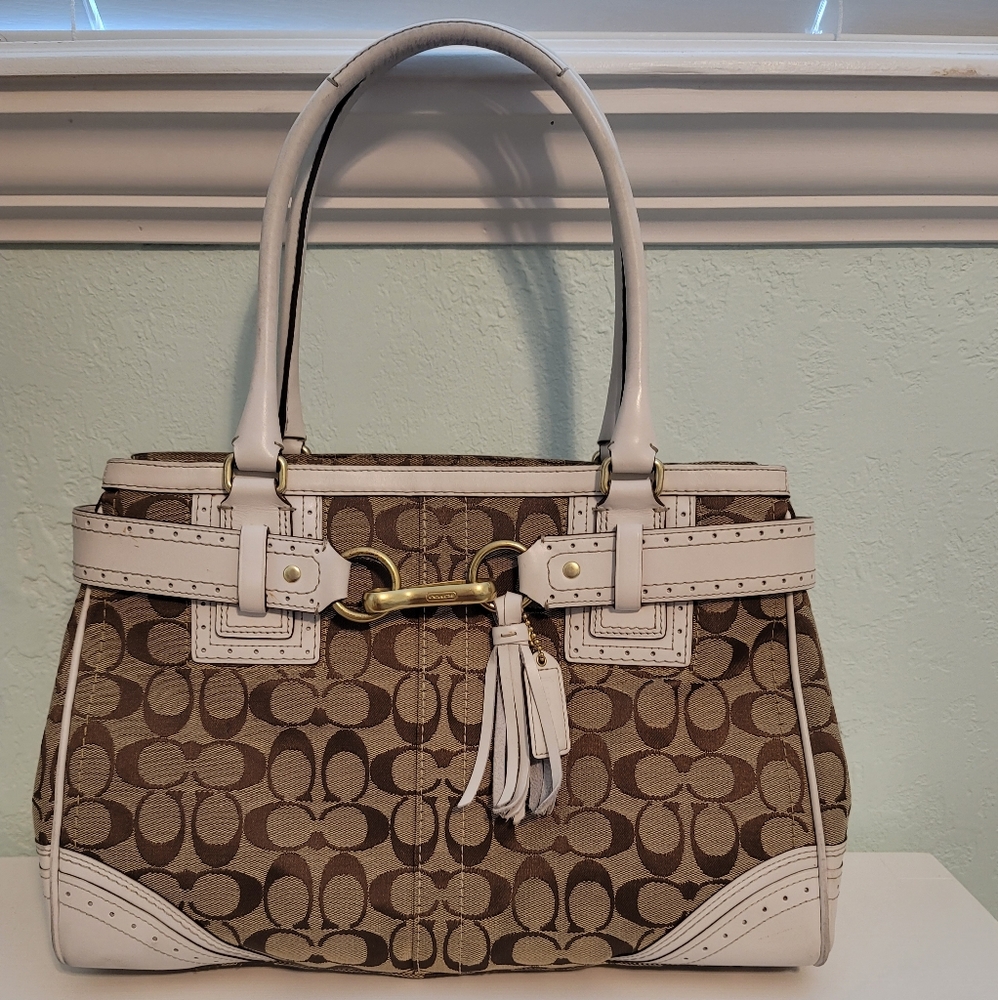 Coach Hampton Signature Purse White & Tan - Gem